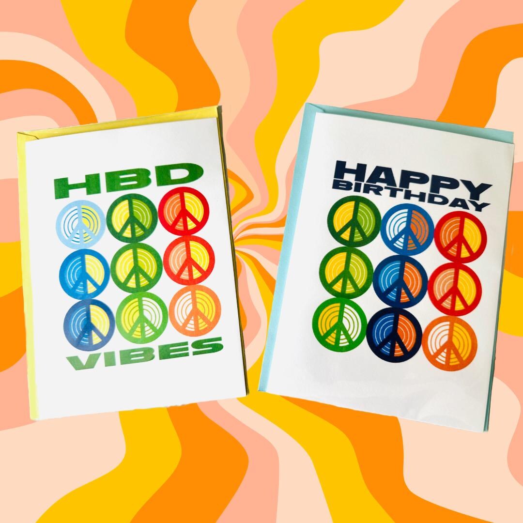 70s Peace Sign Birthday Card: HBD Vibes, Blank Inside - Etsy