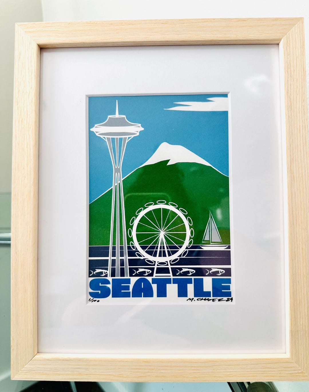 Framed SEATTLE WHEEL Travel Wall Art Wall Decor Art Prints Gift Trendy ...