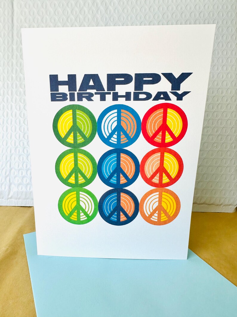 70s Peace Sign Birthday Card: HBD Vibes, Blank Inside - Etsy