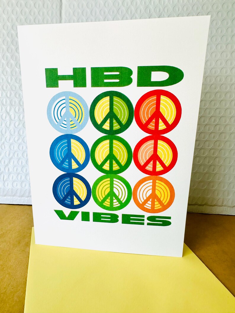 70s Peace Sign Birthday Card: HBD Vibes, Blank Inside - Etsy