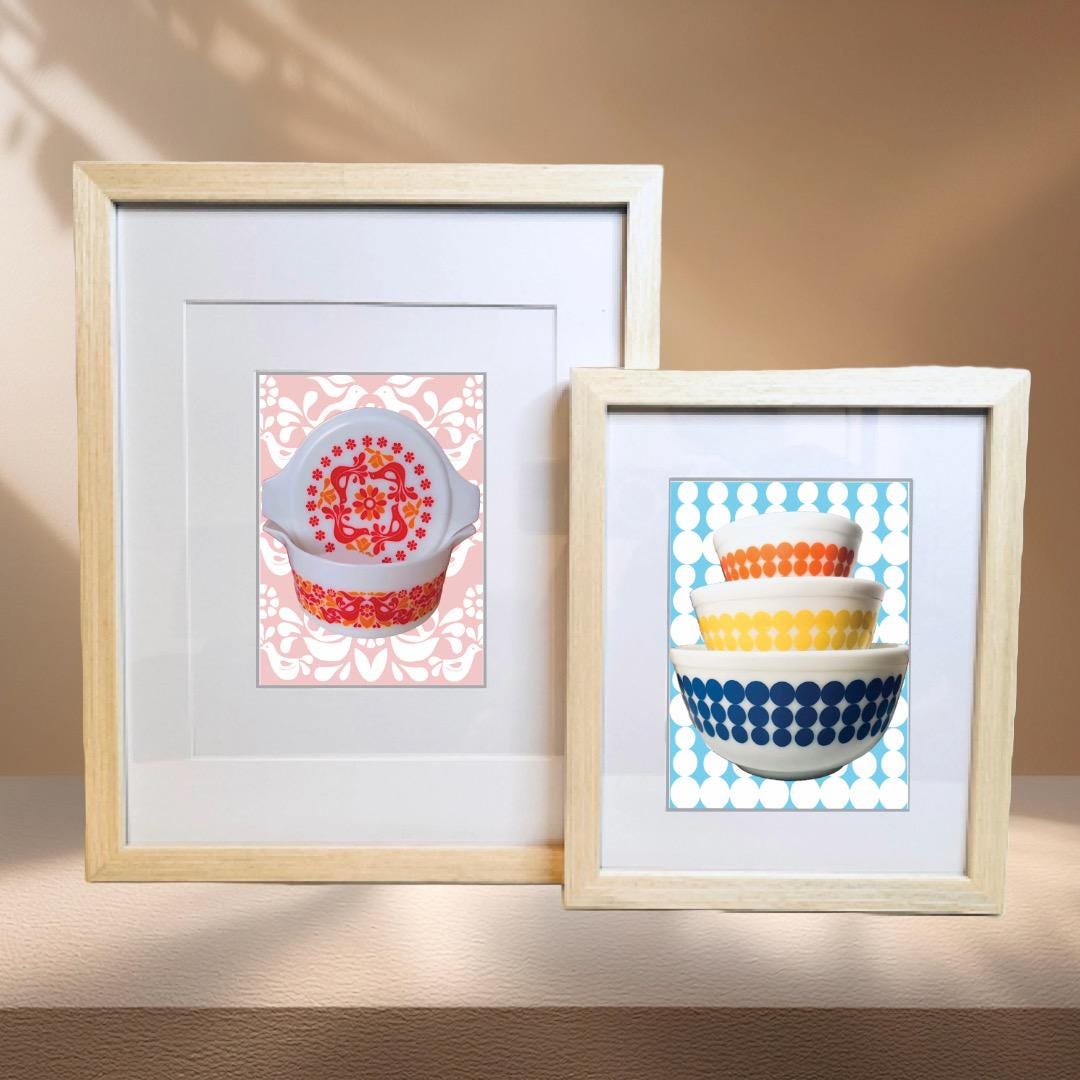 MCM Vintage PYREX Dots Mixing Bowls or Friendship Casserole Dish Framed ...