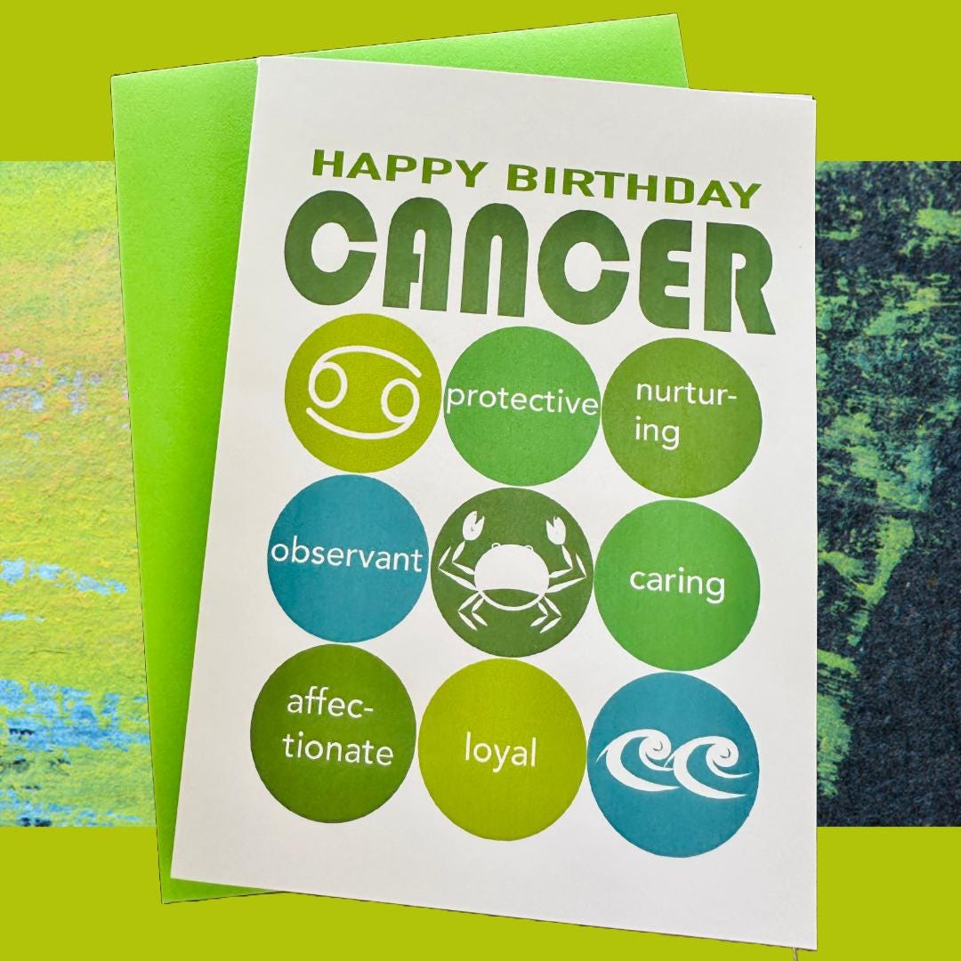 CANCER HAPPY BIRTHDAY Astrology Card Birthday Horoscope Notecard Zodiac ...