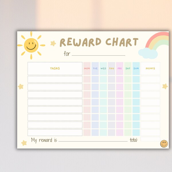 Editable Reward Chart for Kids Printable Kids Daily Weekly ...