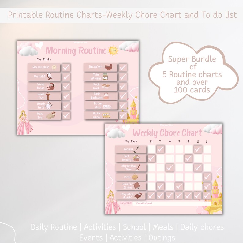 Princess Theme Bundle of Routine Charts / Morning Routine Chart ...