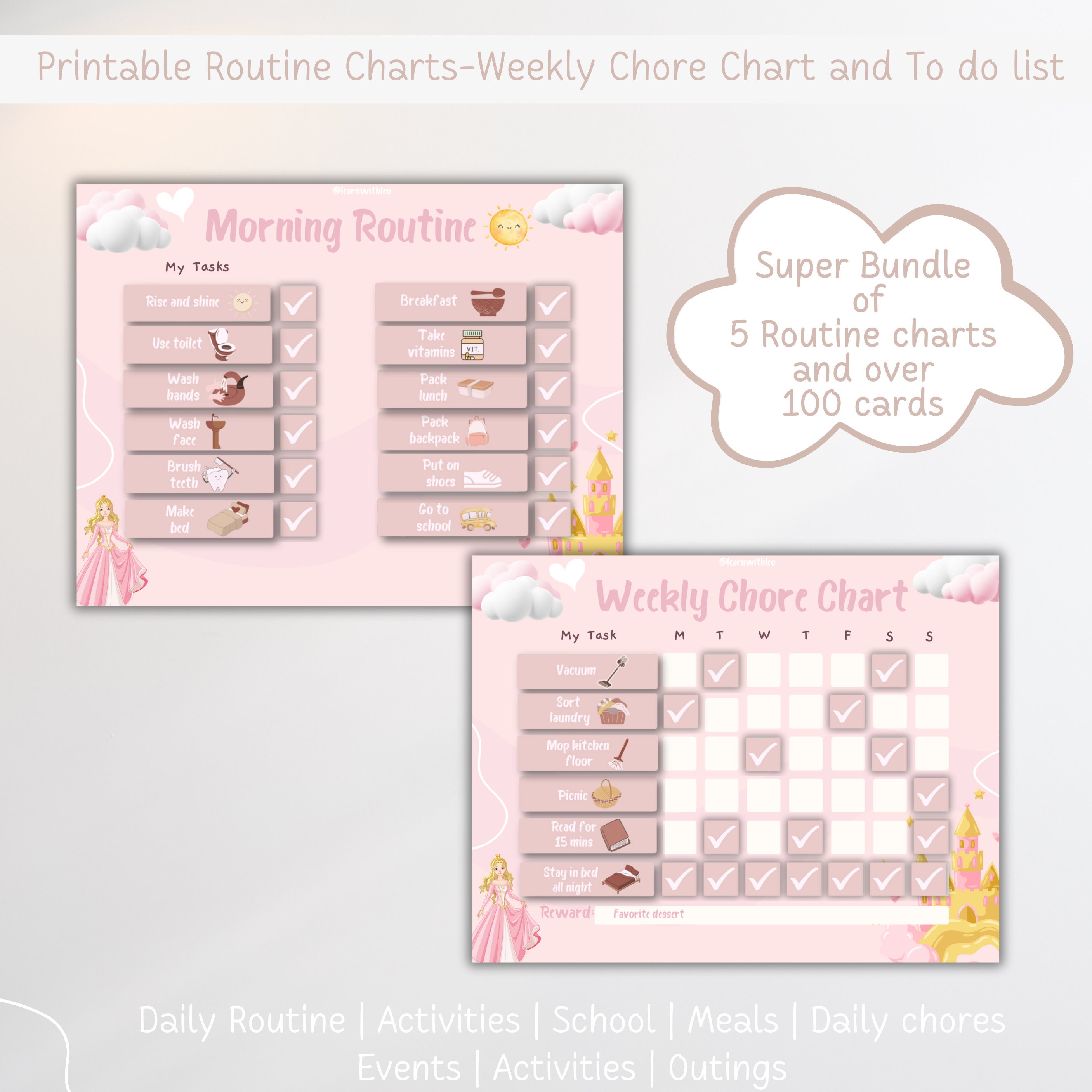 Princess Theme Bundle of Routine Charts / Morning Routine Chart ...