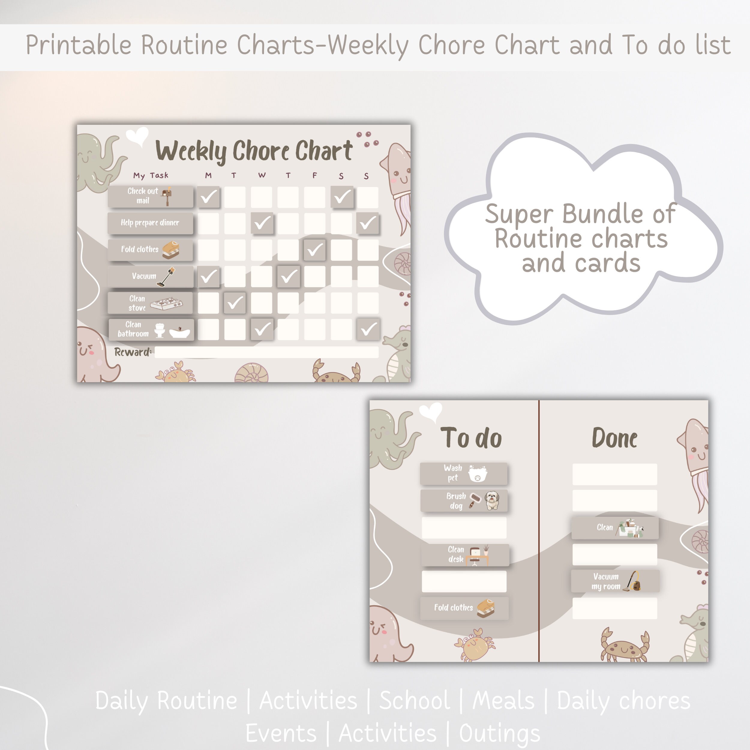 Ocean Theme Routine Charts Bundle / Morning Routine/ Afternoon Routine ...