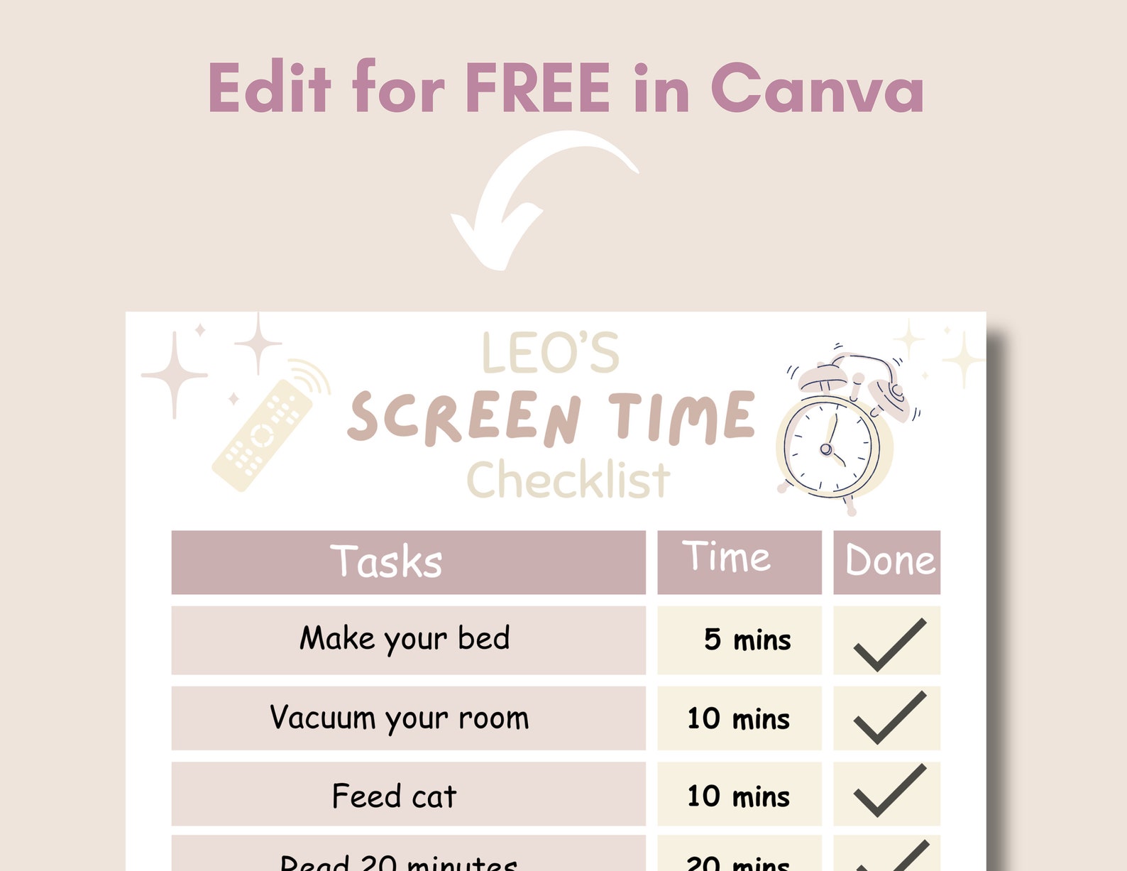 Editable Chore Chart for Kids Printable Personalized Chart Kids Daily ...