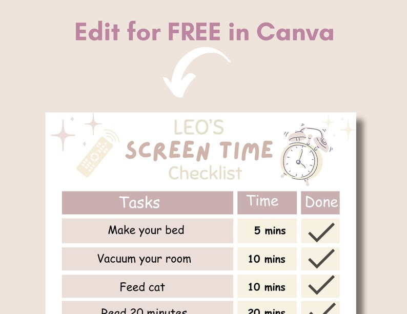 Editable Chore Chart for Kids Printable Personalized Chart Kids Daily ...