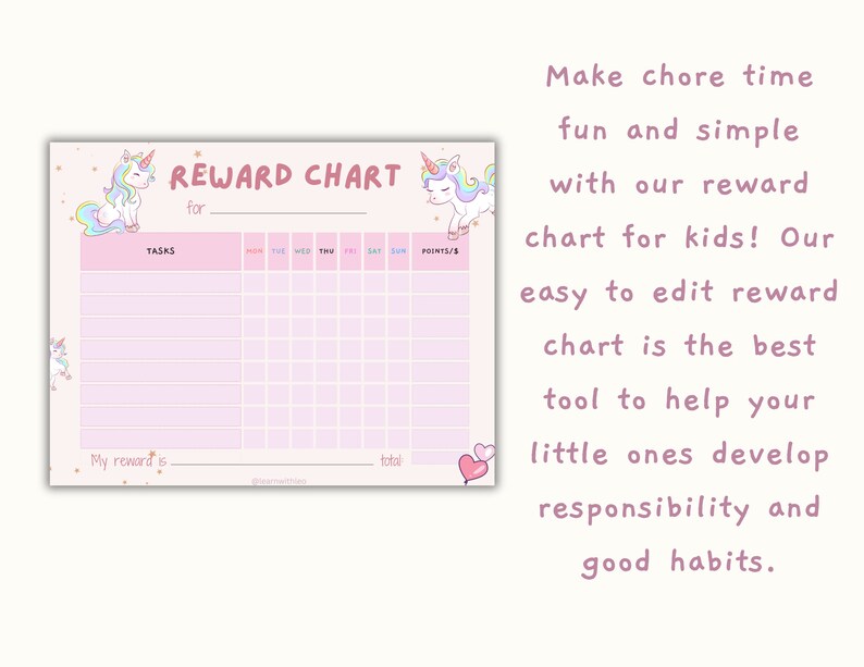 Unicorn Reward Chart for Kids: Daily Responsibility Checklist (PDF) - Etsy