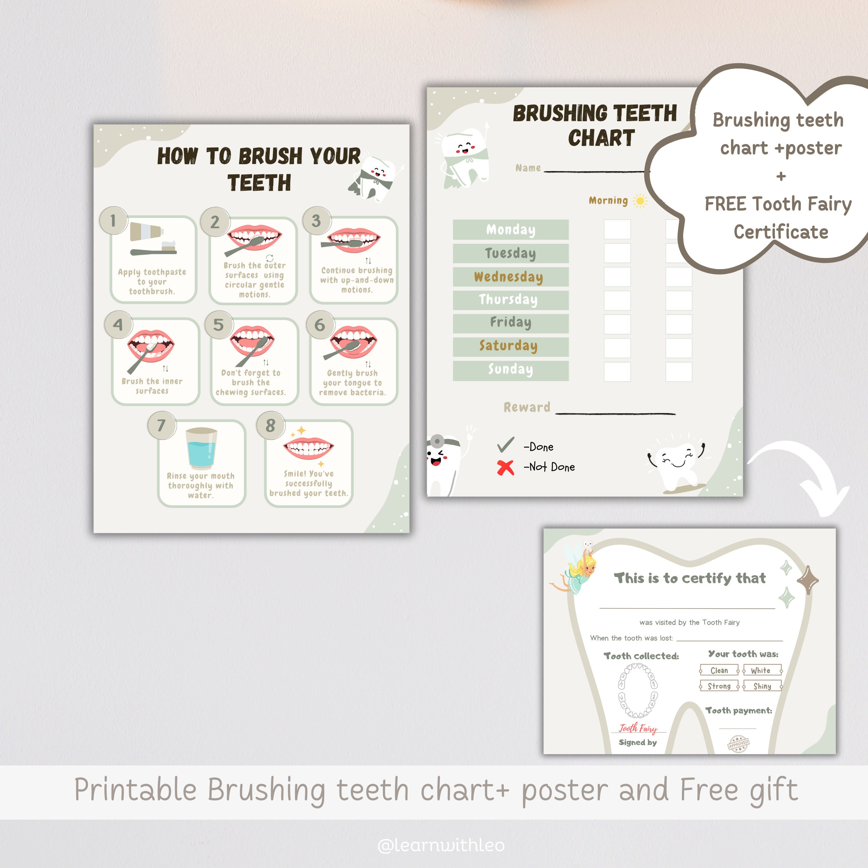 Editable Brushing Teeth Chart for Kids | Kids Brush Teeth Poster | Kids ...