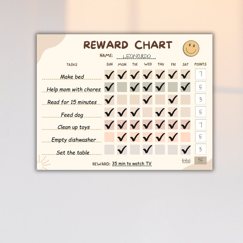 Editable Reward Chart for Kids Printable Kids Daily Weekly ...