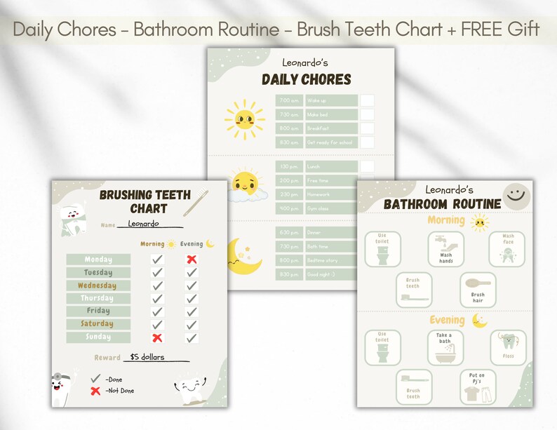 Editable Daily Chart for Kids | Kids Daily Weekly Responsibility Chart ...