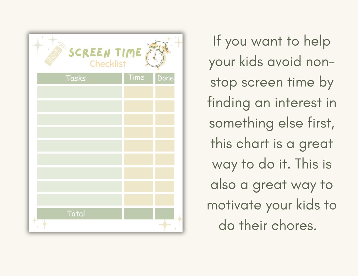 Screen Time Checklist, Screen Time Tracker, Printable Screen Time ...