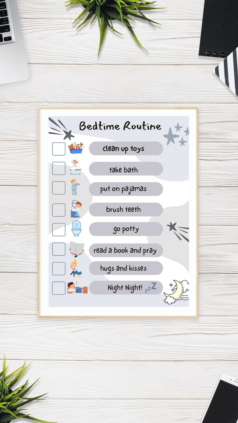 Printable Boys Bedtime Routine Chart - Etsy