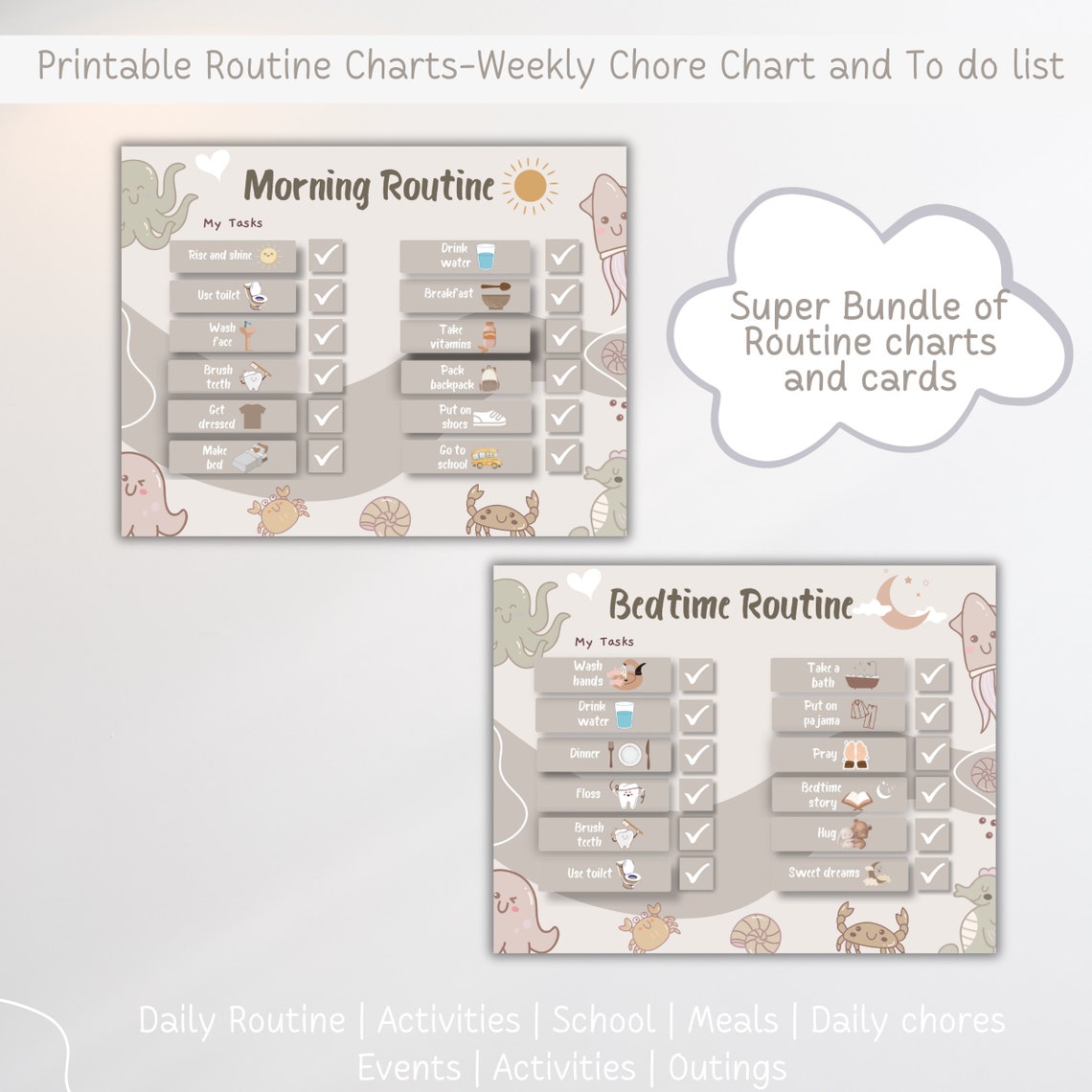 Ocean Theme Routine Charts Bundle / Morning Routine/ Afternoon Routine ...