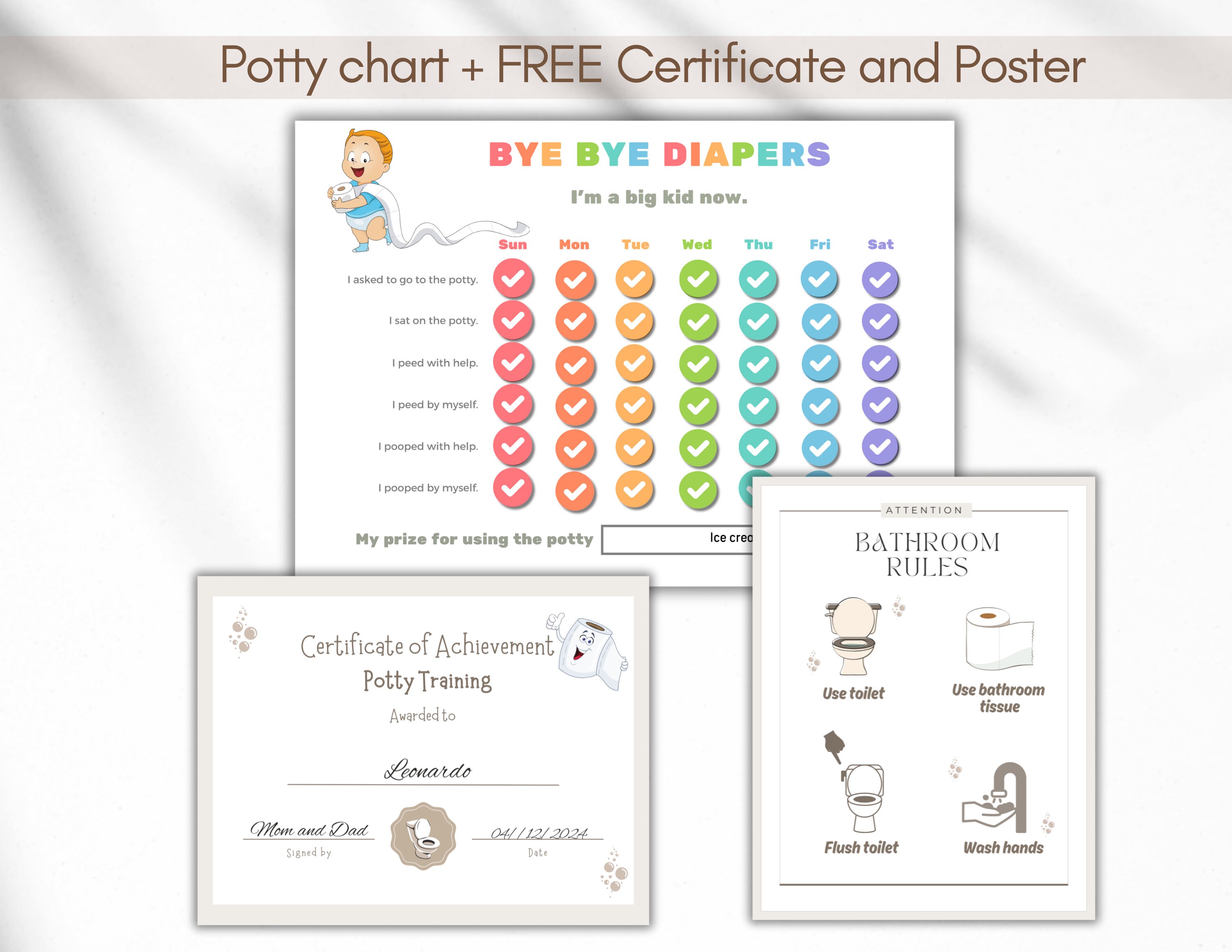Printable Potty Chart, Potty Certificate, Potty Printable, Toilet ...