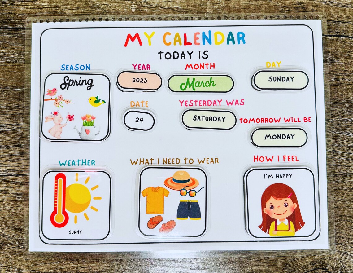 Printable Kids Calendar for Classroom Morning Board Homeschool ...