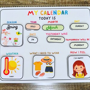 Printable Kids Calendar for Classroom Morning Board Homeschool ...