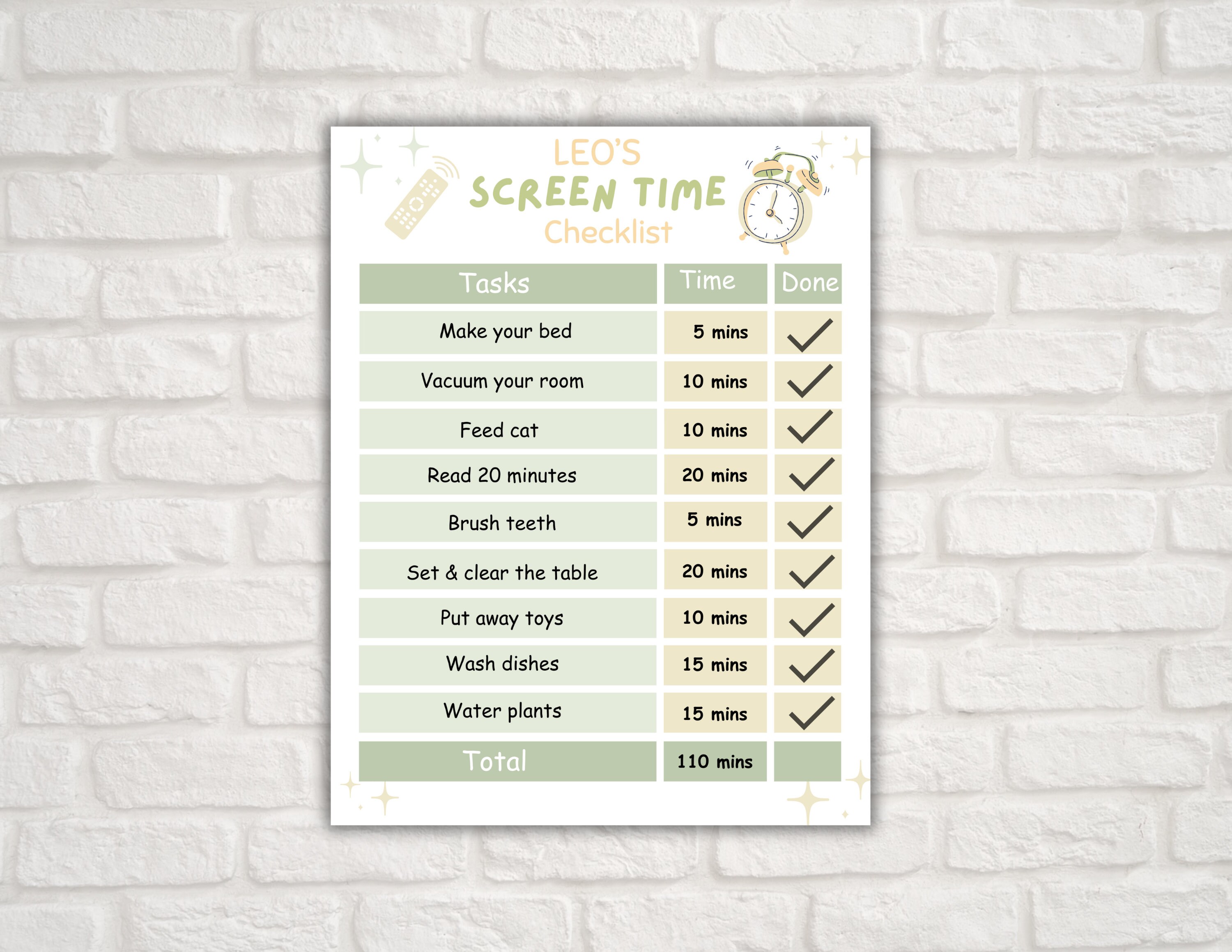 Screen Time Checklist, Screen Time Tracker, Printable Screen Time ...