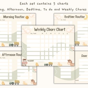 Farm Animals Routine Charts Bundle: Kids Morning, Bedtime, Chore ...