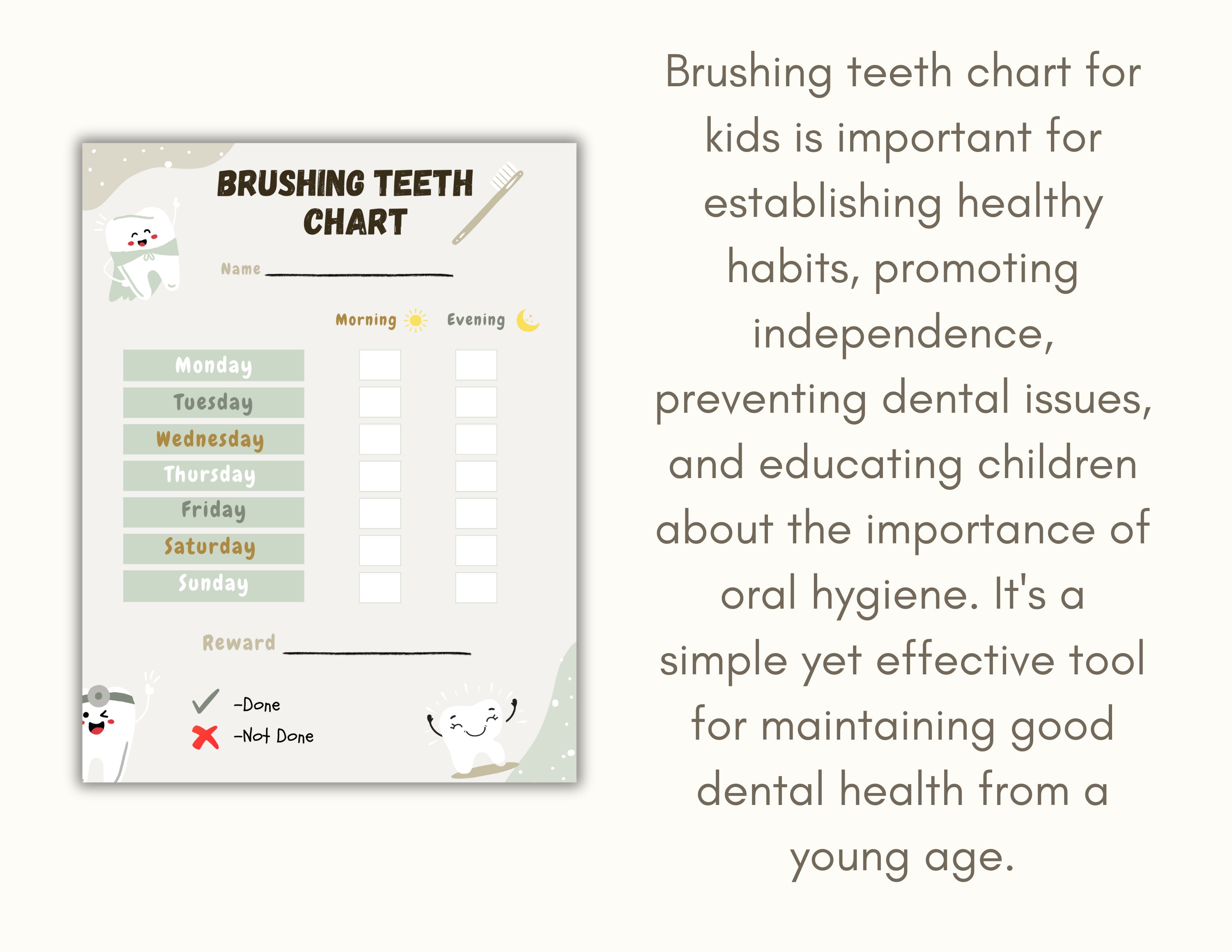 Editable Brushing Teeth Chart for Kids | Kids Brush Teeth Poster | Kids ...