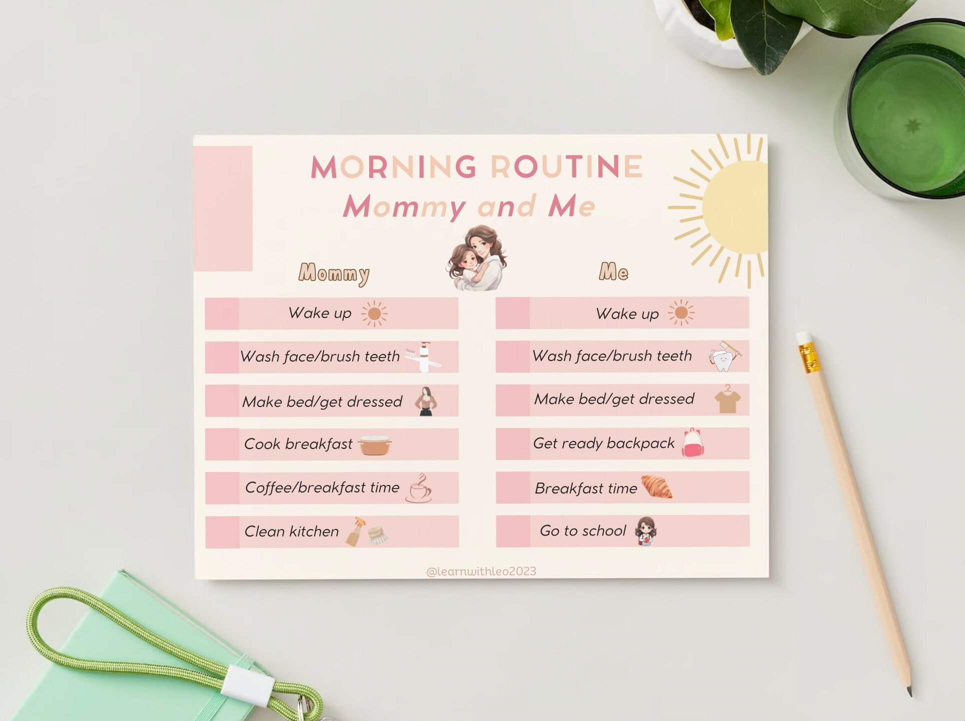 Mommy and Me Morning Routine Chart / Custom Kids Routine Chart ...