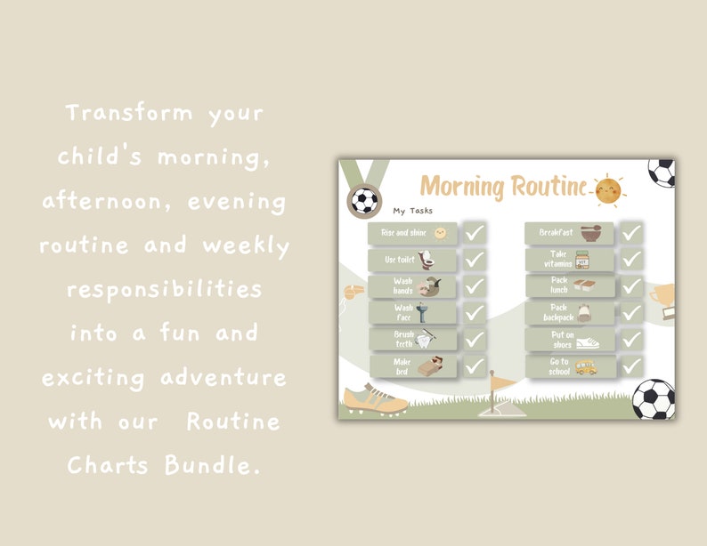 Soccer Theme Bundle of Routine Charts / Morning Routine Chart / Custom ...