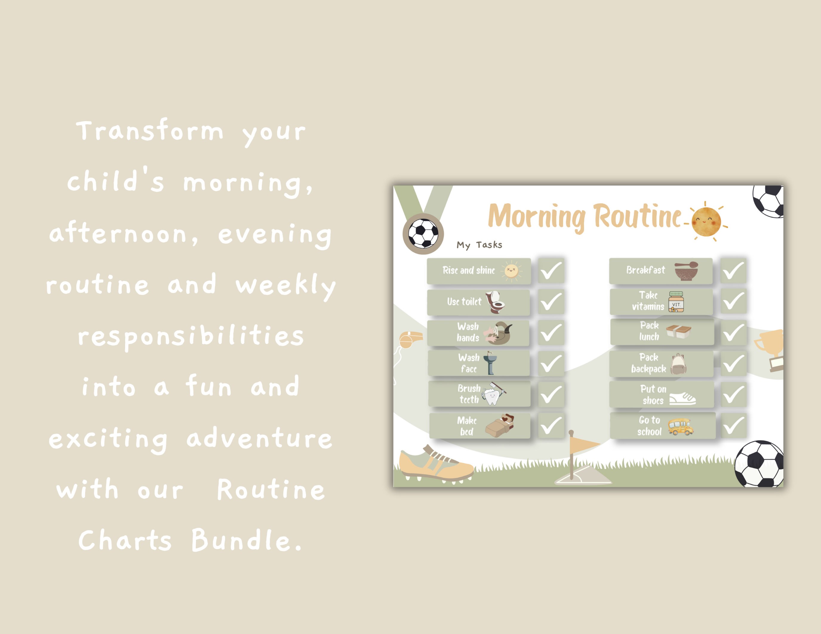 Soccer Theme Bundle of Routine Charts / Morning Routine Chart / Custom ...
