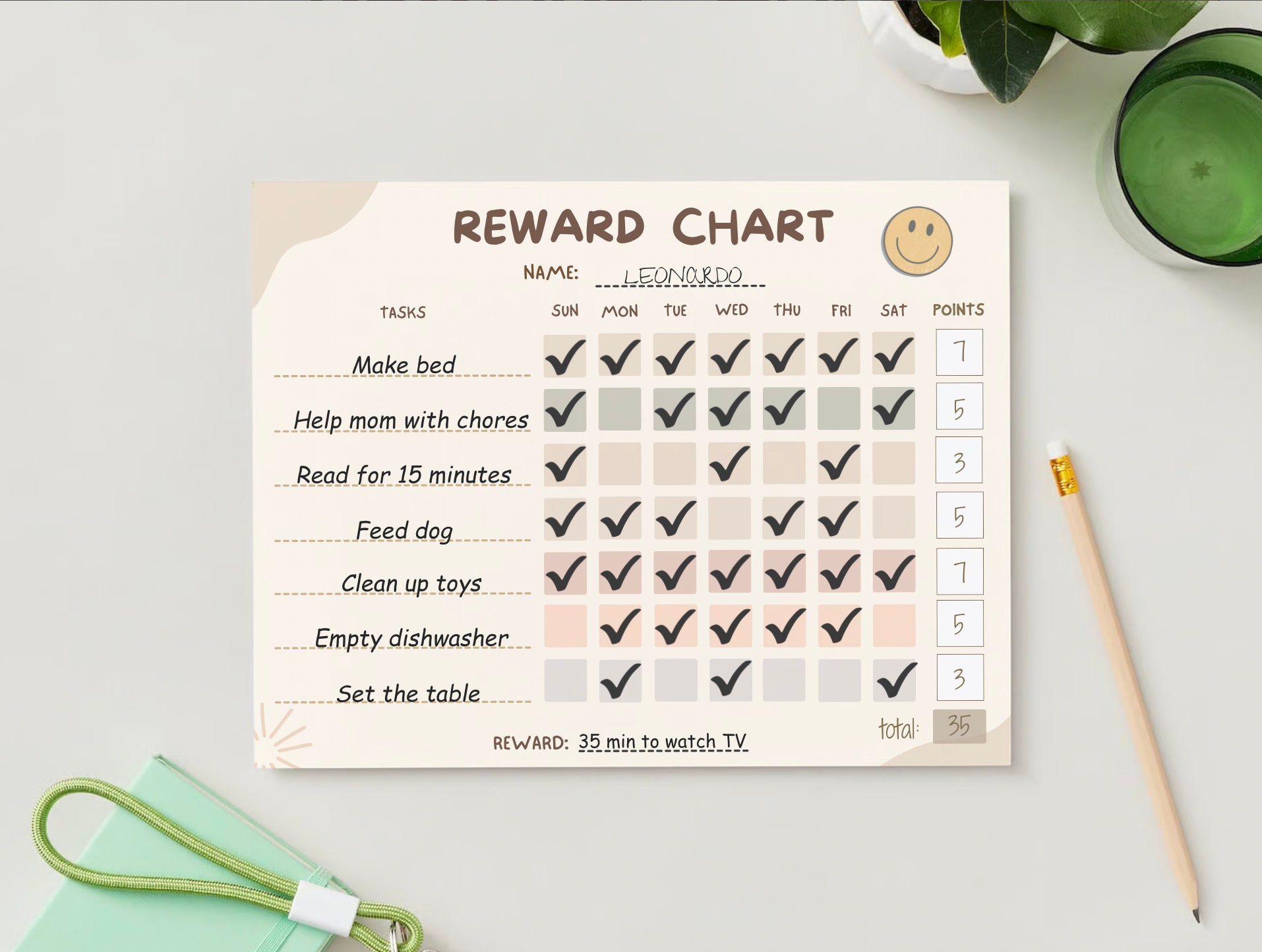 Editable Reward Chart for Kids Printable Kids Daily Weekly ...