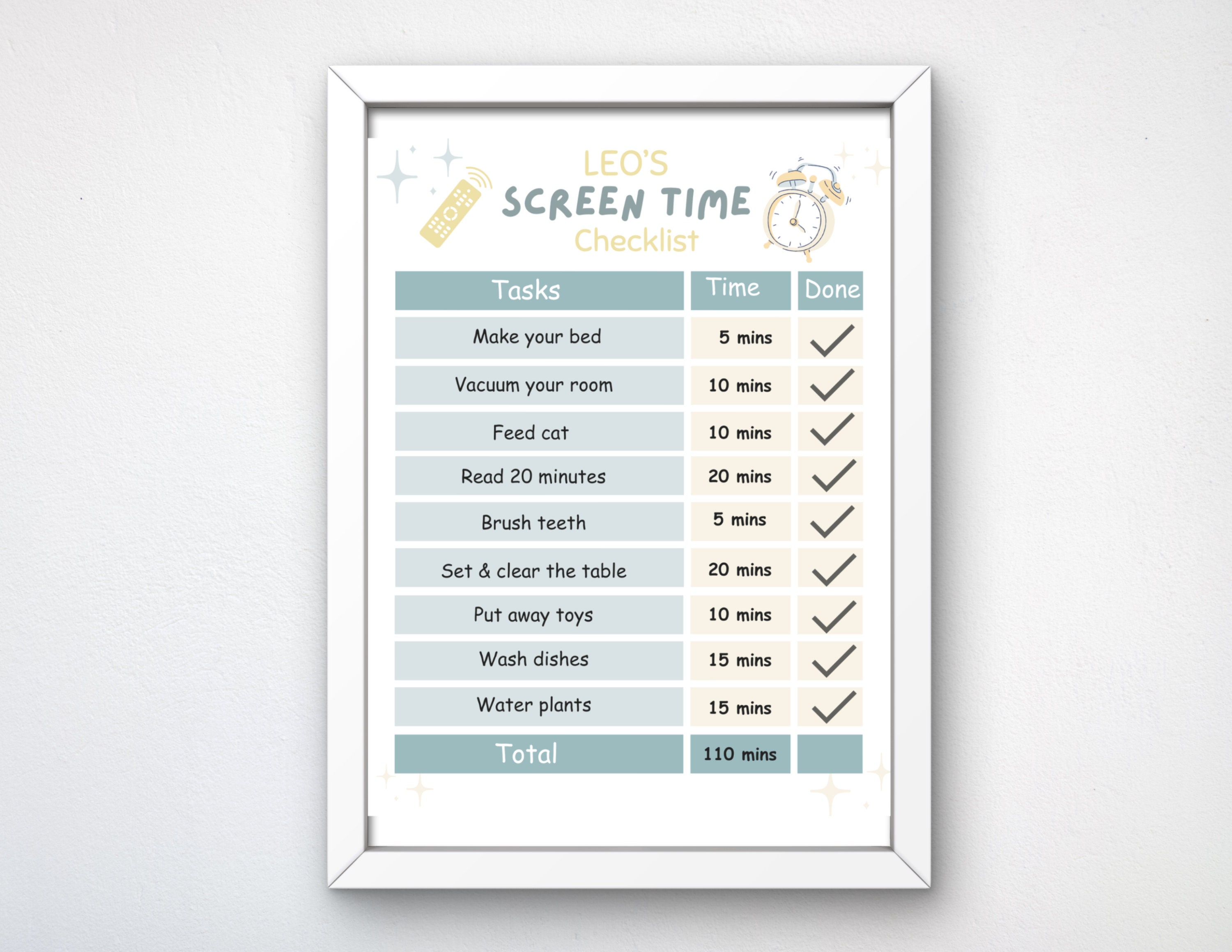 Editable Chore Chart for Kids Printable Personalized Chart Kids Daily ...