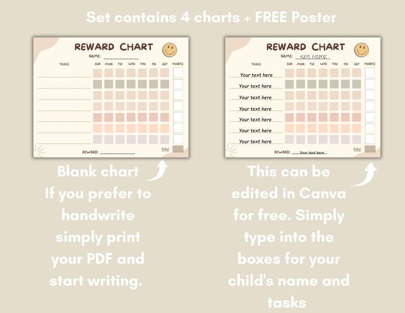 Editable Reward Chart for Kids Printable Kids Daily Weekly ...