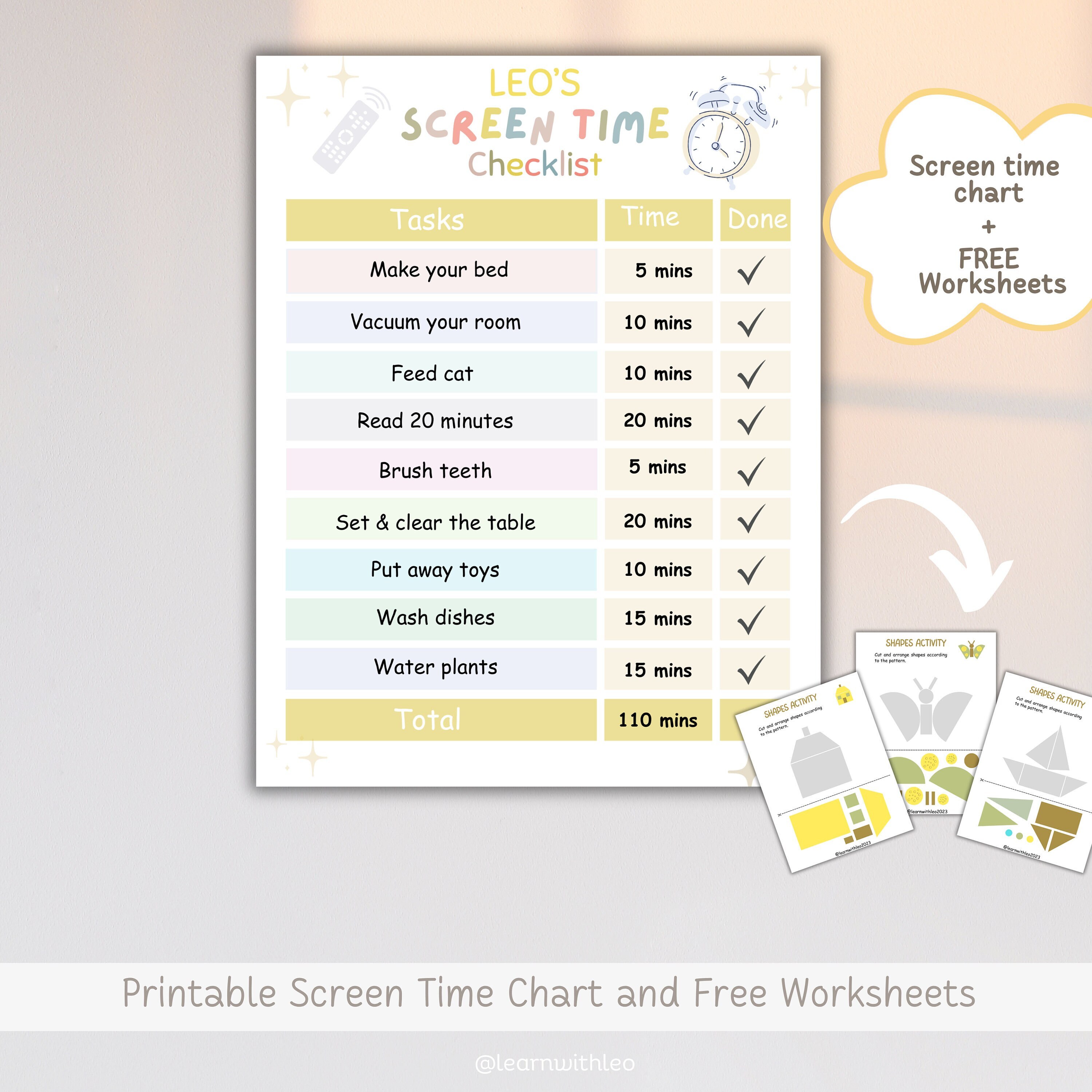 Personalized Chart for Kids, Check List Template for Kids, Canva ...