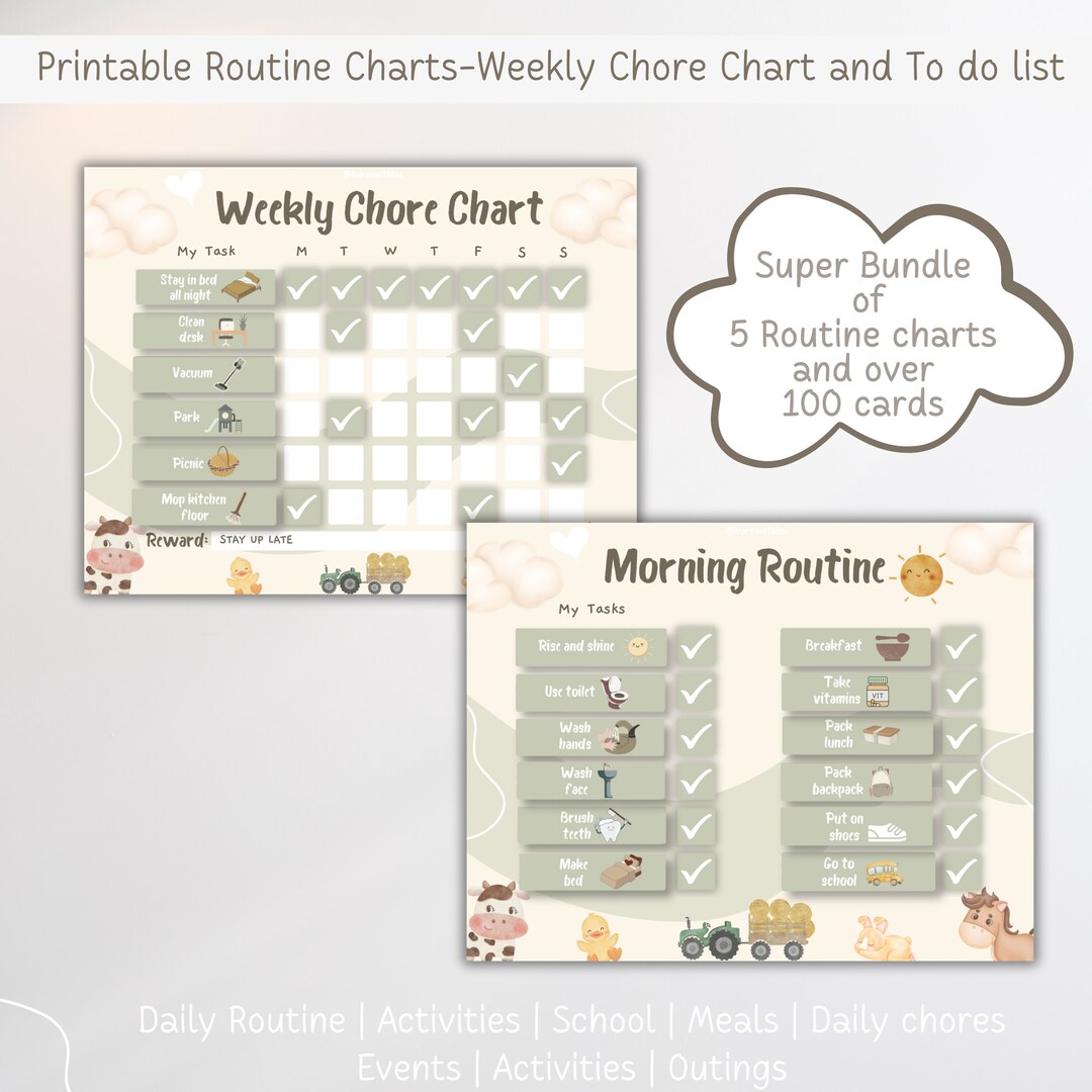 Farm Animals Theme Bundle of Routine Charts / Morning Routine Chart ...
