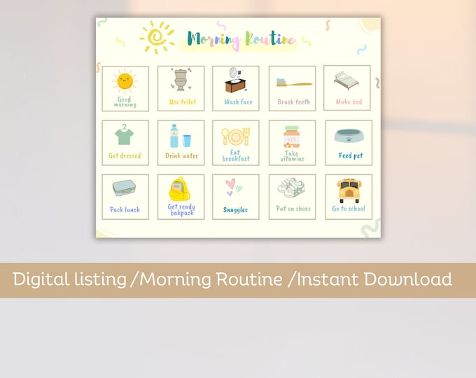 Printable morning routine chart for toddlers and young kids, including ...