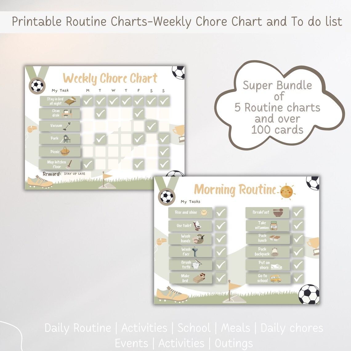 Soccer Theme Bundle of Routine Charts / Morning Routine Chart / Custom ...