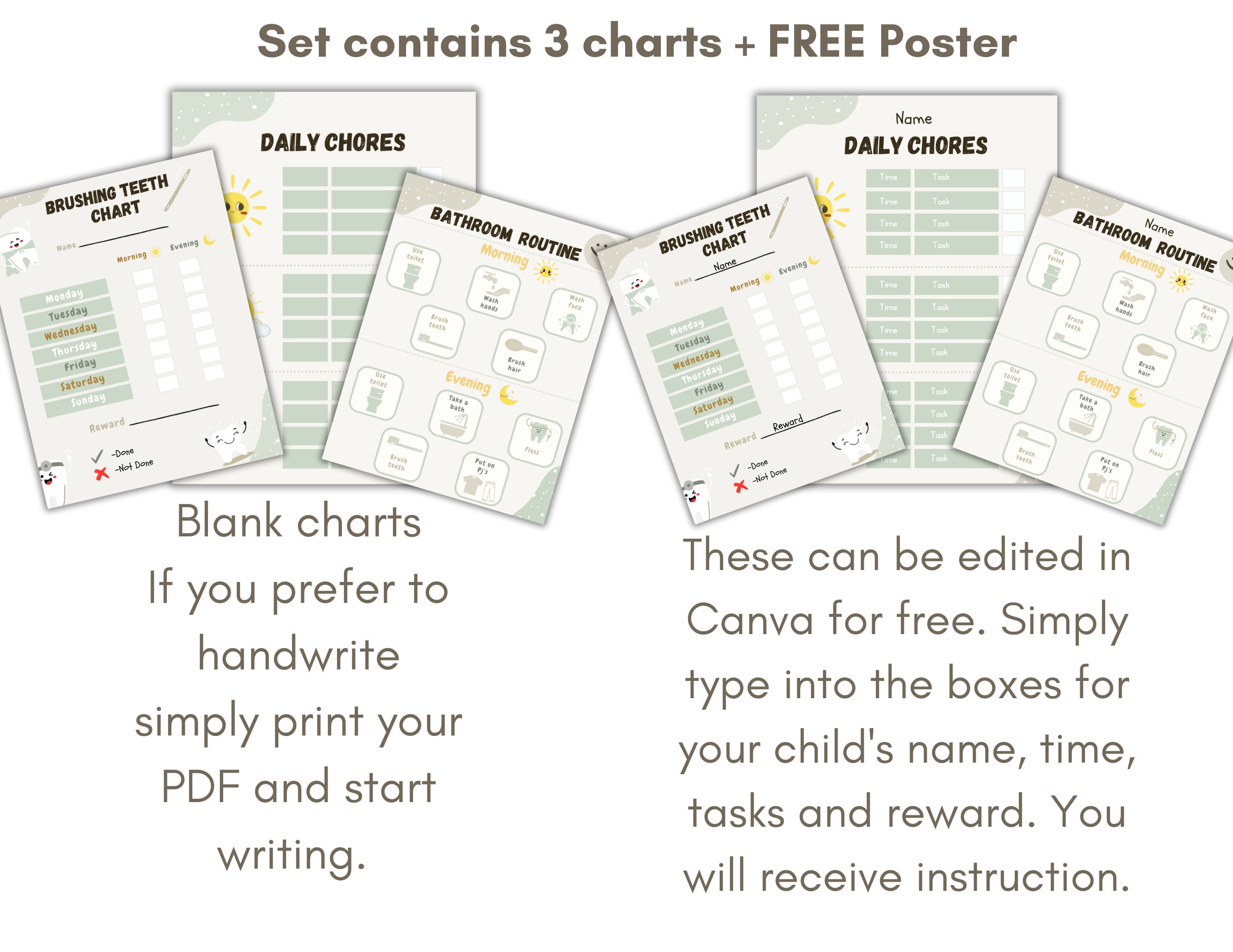 Editable Daily Chart for Kids Kids Daily Weekly Responsibility Chart ...