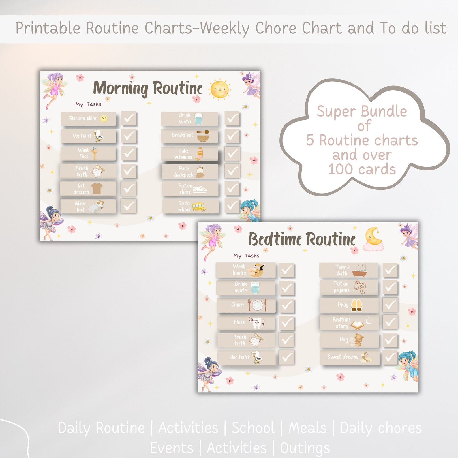 Fairy Theme Bundle of Routine Charts / Morning Routine Chart / Custom ...