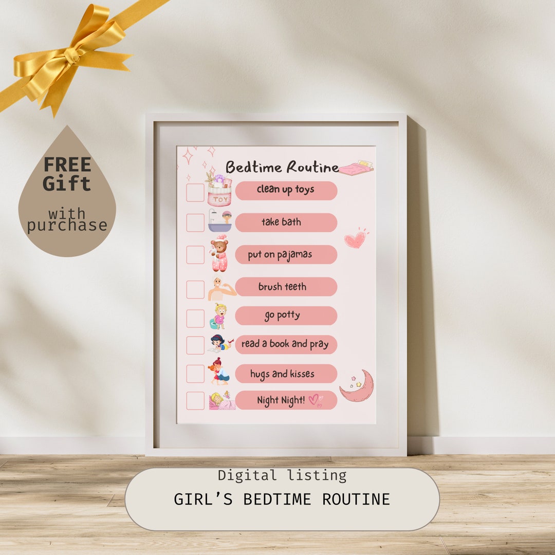 Bedtime Routine Chart for Girls / Toddler Routine / Editable / - Etsy