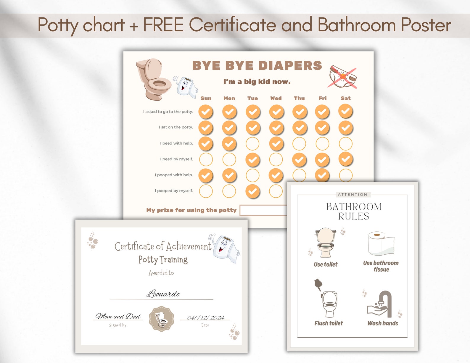 Printable Potty Chart, Potty Certificate, Potty Printable, Toilet ...