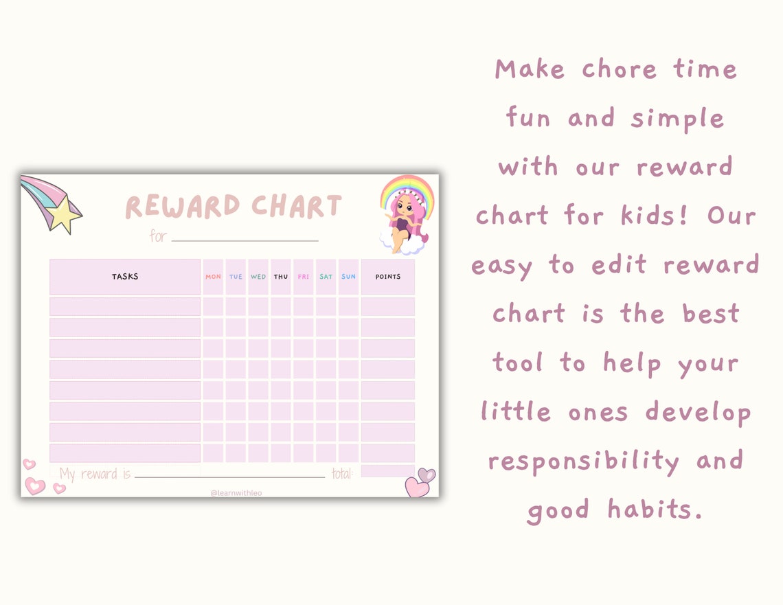 Editable Reward Chart for Kids | Printable | Kids Daily Weekly ...