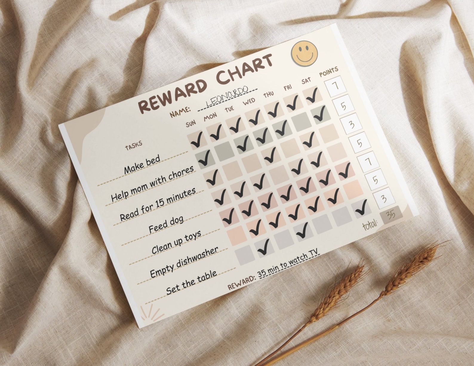 Editable Reward Chart for Kids Printable Kids Daily Weekly ...