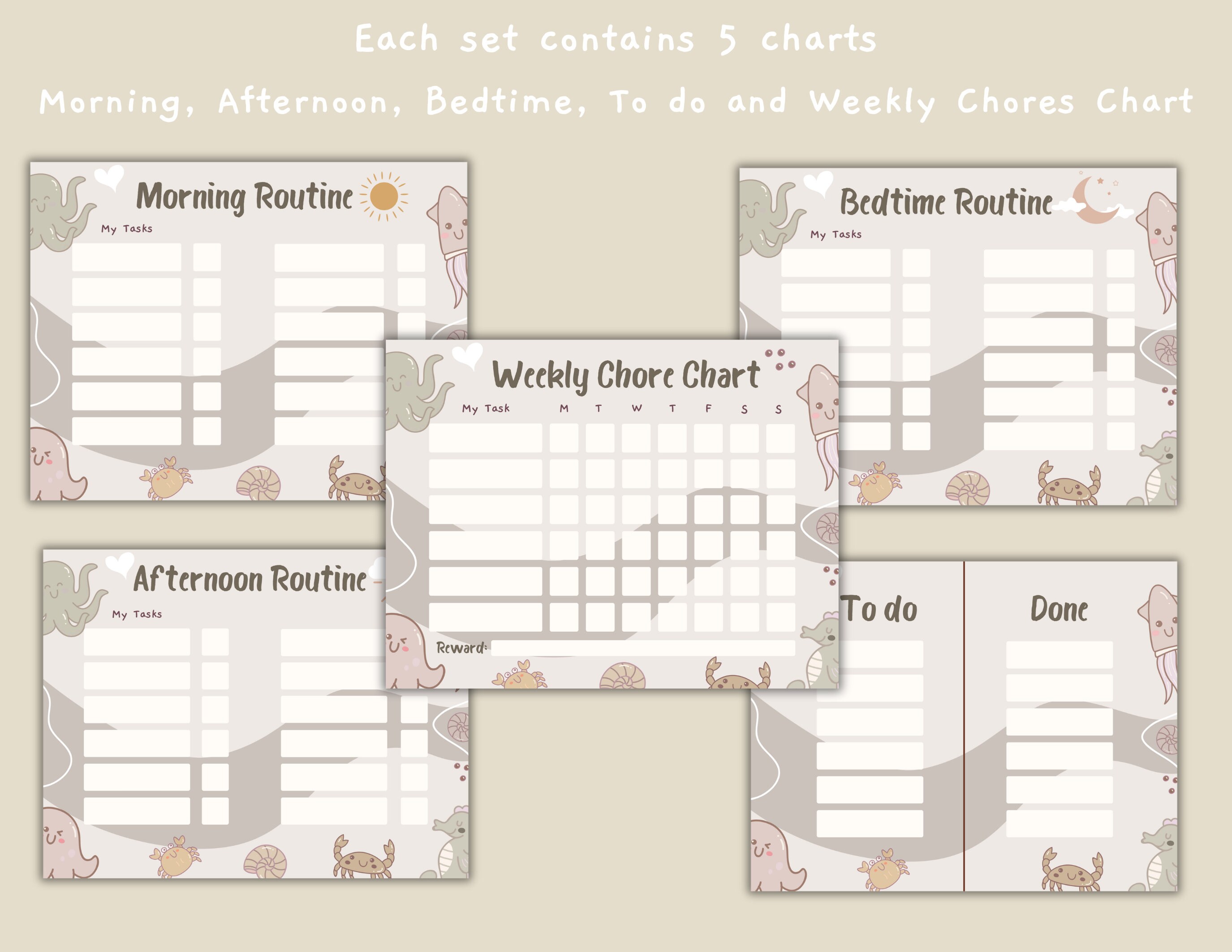 Ocean Theme Routine Charts Bundle / Morning Routine/ Afternoon Routine ...