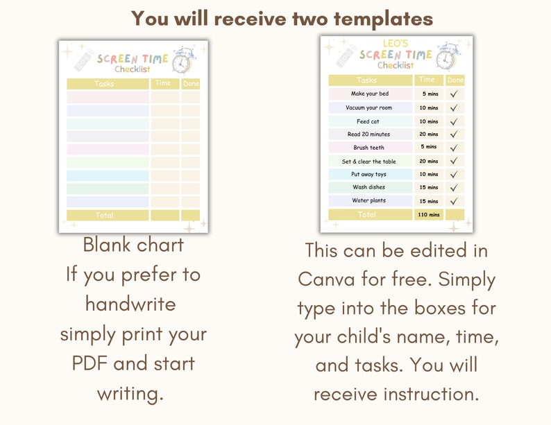 Personalized Chart for Kids, Check List Template for Kids, Canva ...