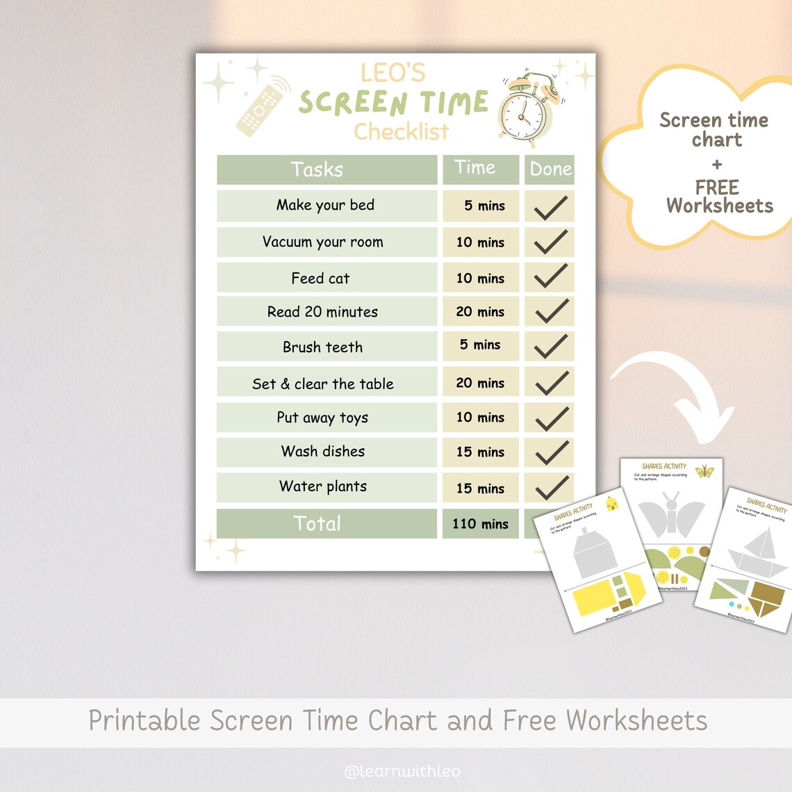 Screen Time Checklist, Screen Time Tracker, Printable Screen Time ...
