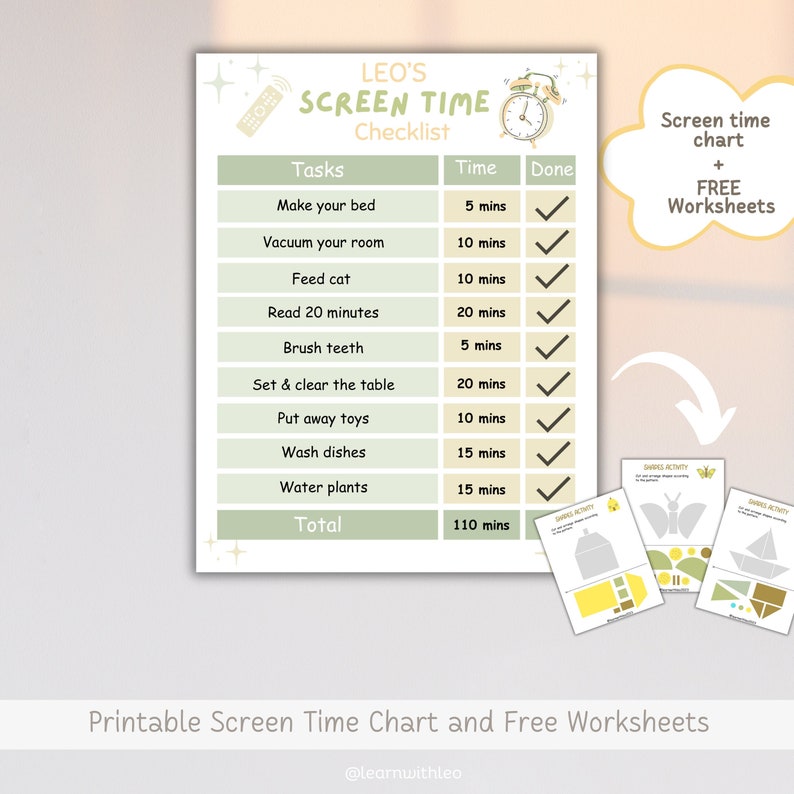 Screen Time Checklist, Screen Time Tracker, Printable Screen Time ...