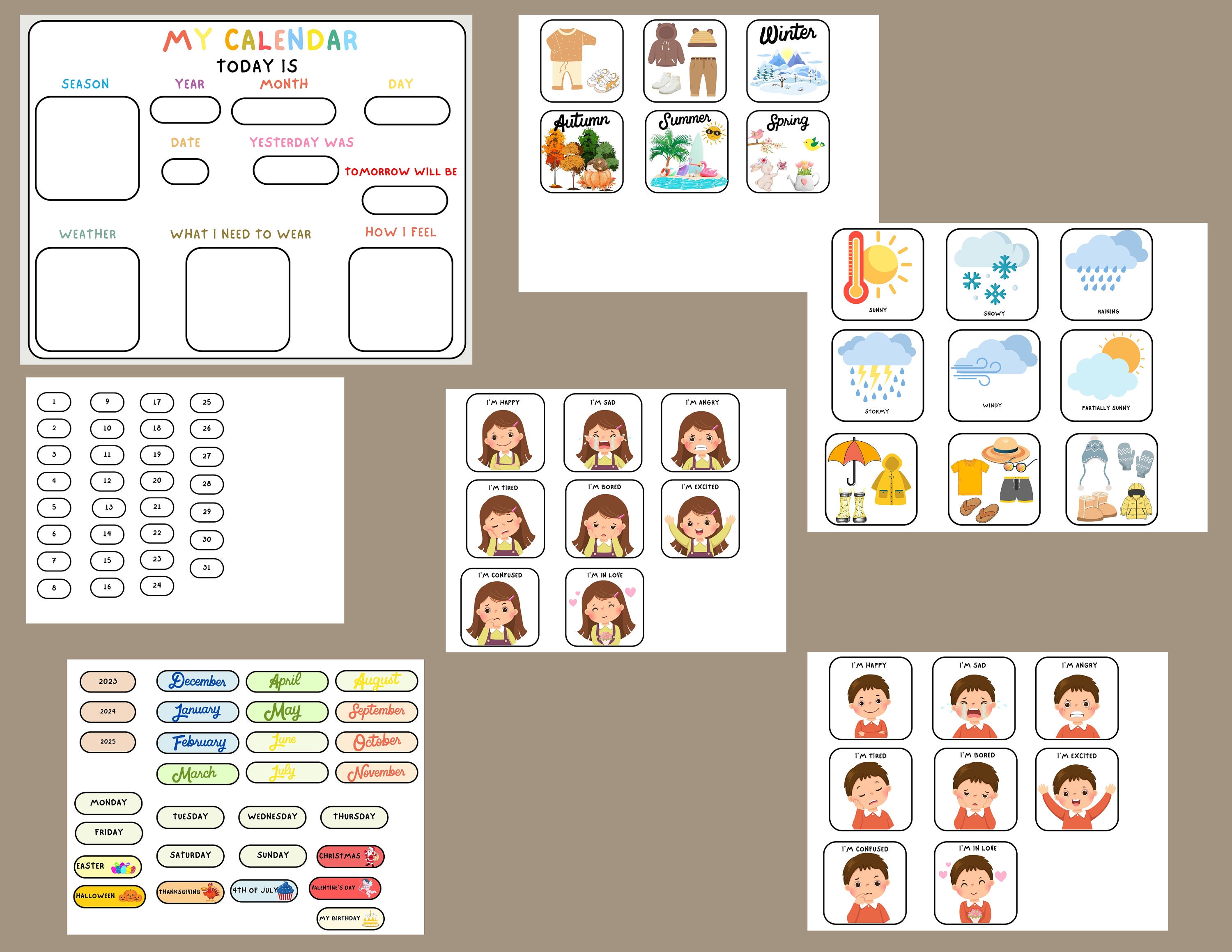 Printable Kids Calendar for Classroom Morning Board Homeschool ...