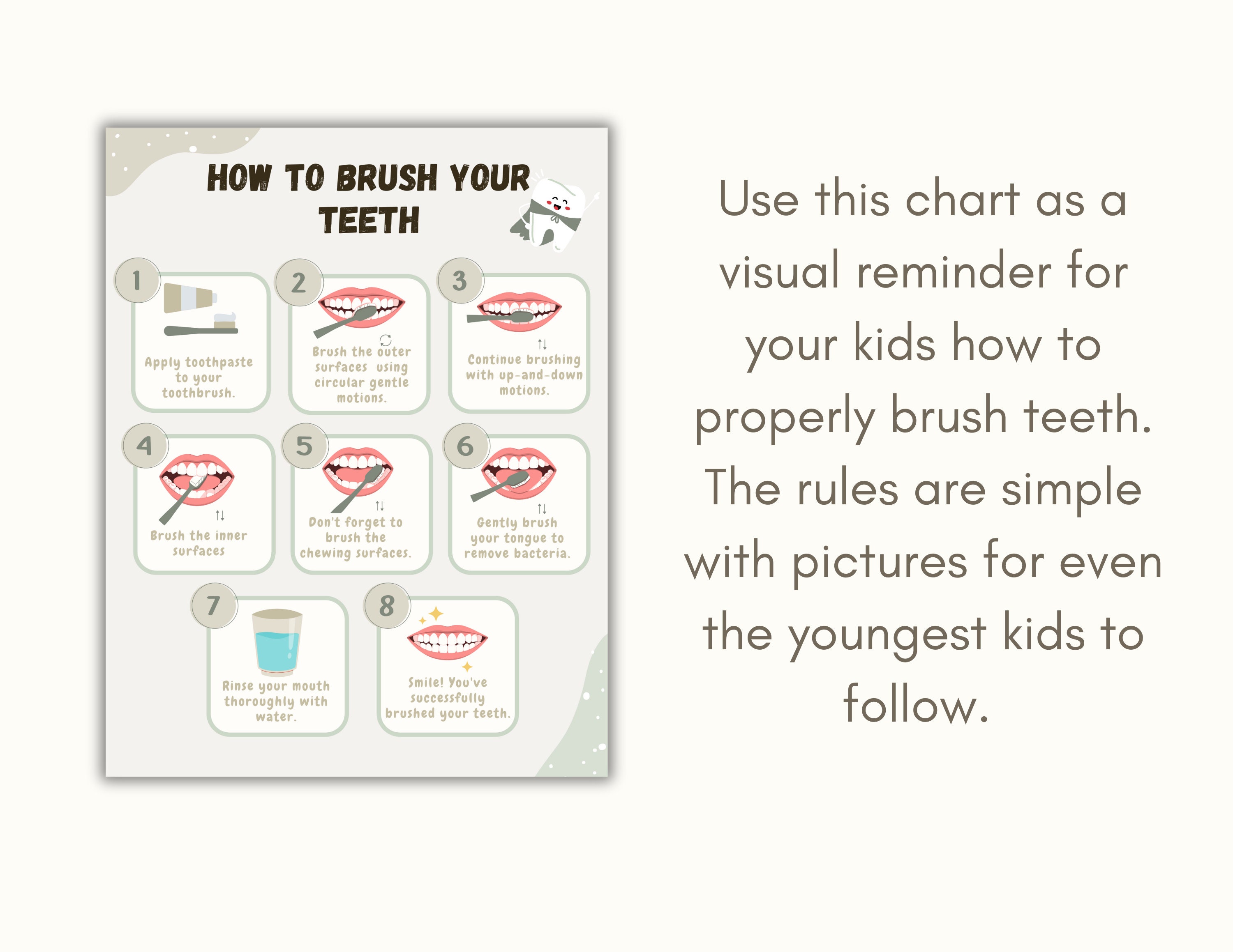 Editable Brushing Teeth Chart for Kids | Kids Brush Teeth Poster | Kids ...