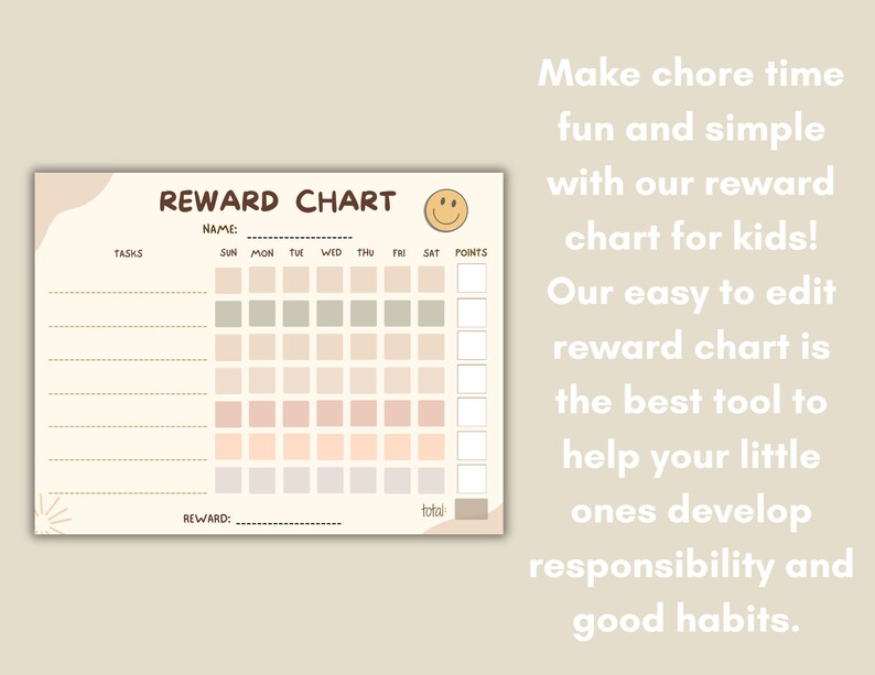 Editable Reward Chart for Kids Printable Kids Daily Weekly ...
