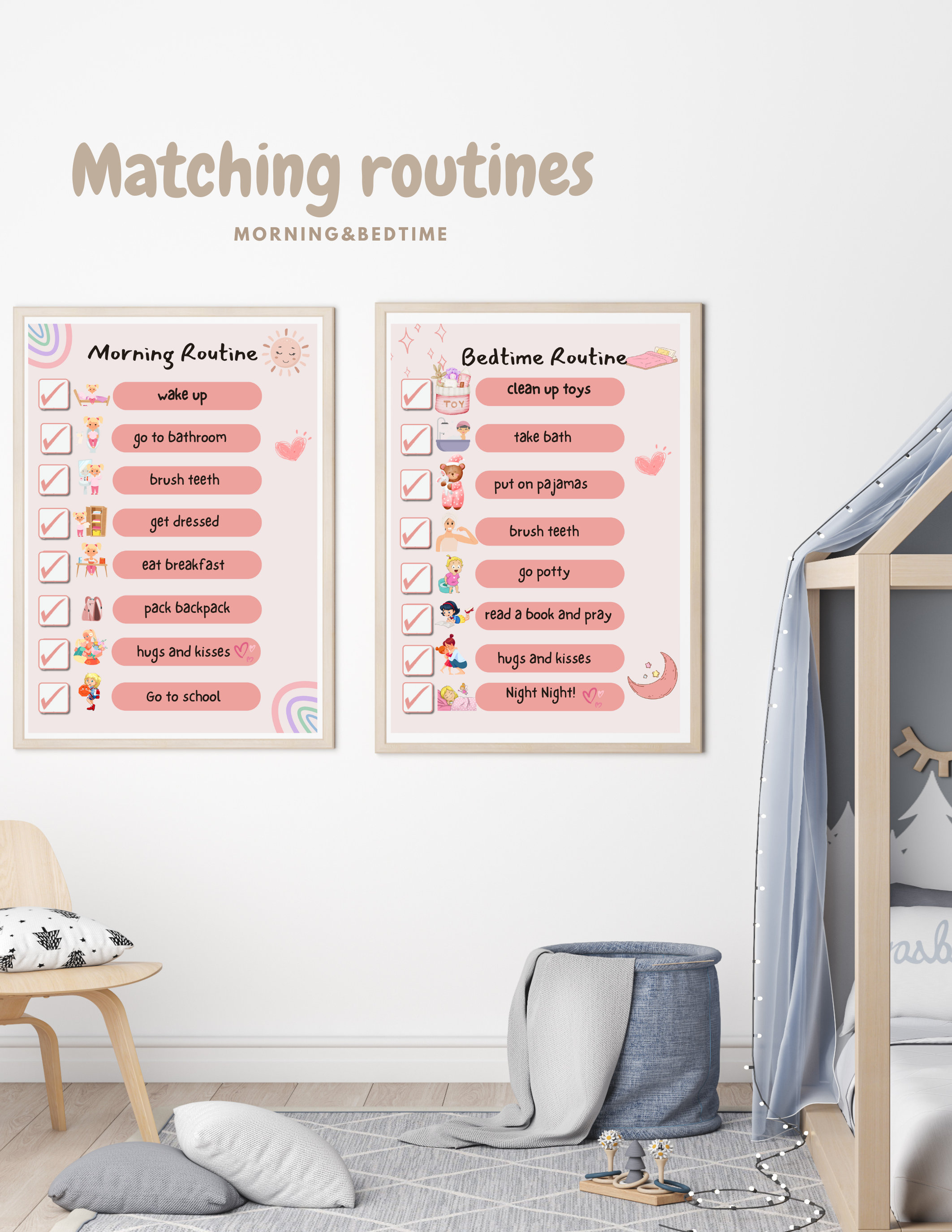Bedtime Routine Chart for Girls / Toddler Routine / Editable / Custom ...
