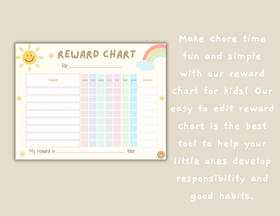 Editable Reward Chart for Kids | Printable | Kids Daily Weekly ...